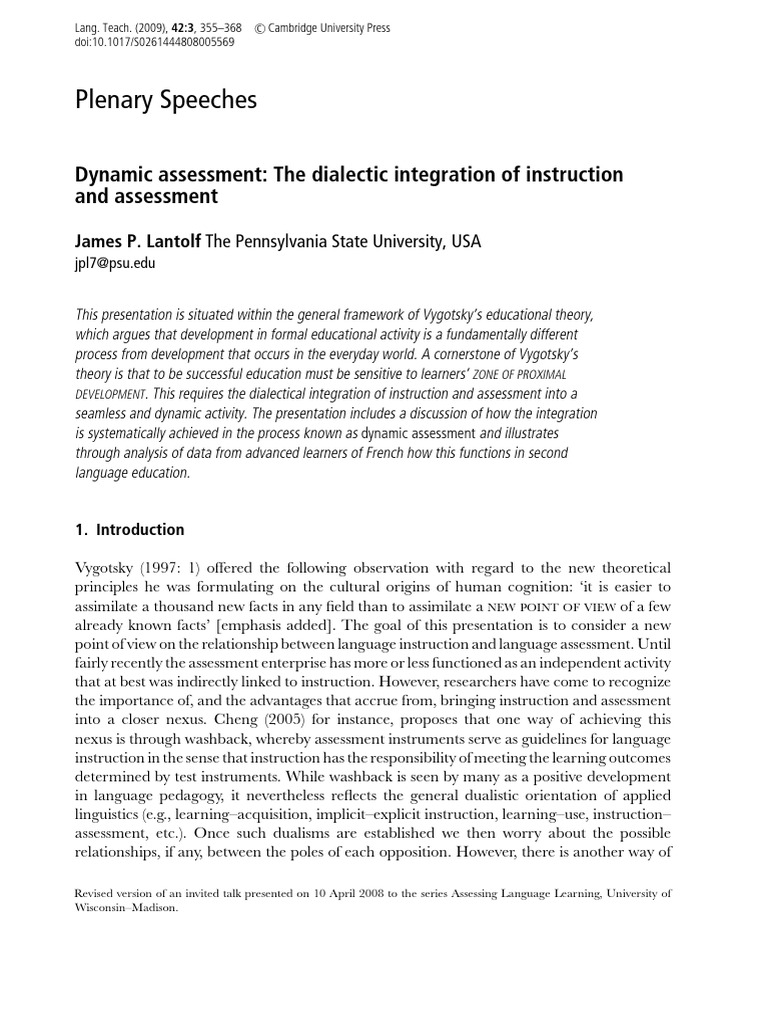 Dynamic Assessment in Language Education | PDF | Second Language ...