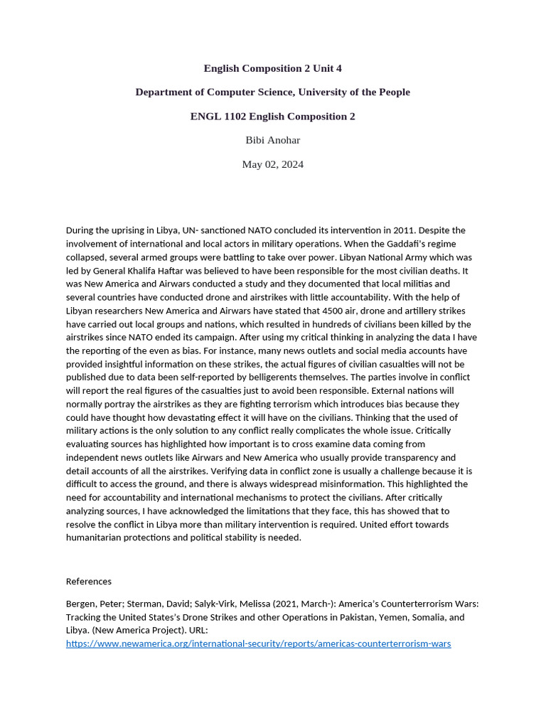 English Composition 2 Unit 4 | PDF | Libya | Warfare