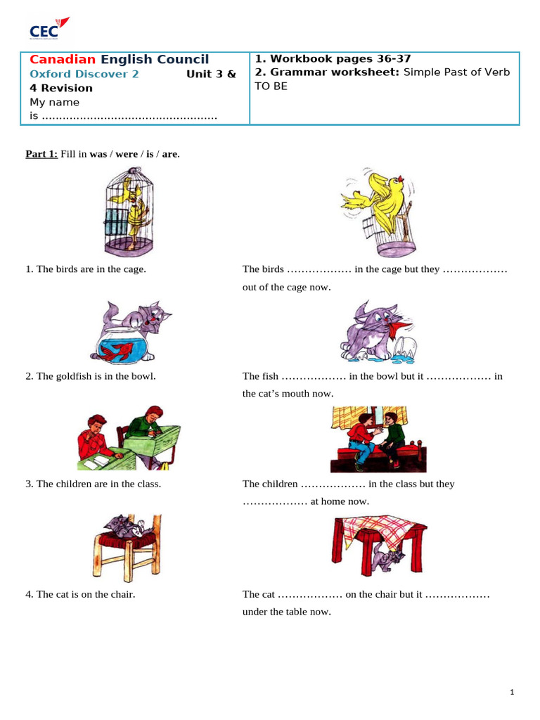 Oxford Discover 2 - Grammar Worksheet - Unit 3&4 - Revision | PDF ...