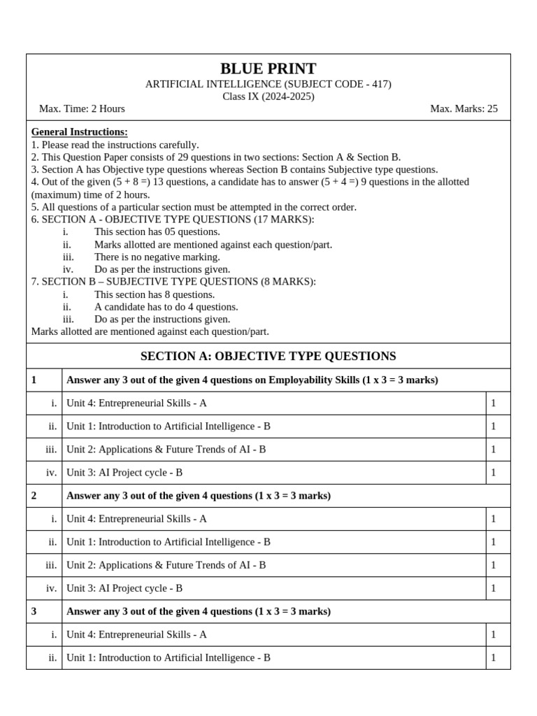 Blue Print Class IX Ai PT 2 417 | PDF | Artificial Intelligence ...