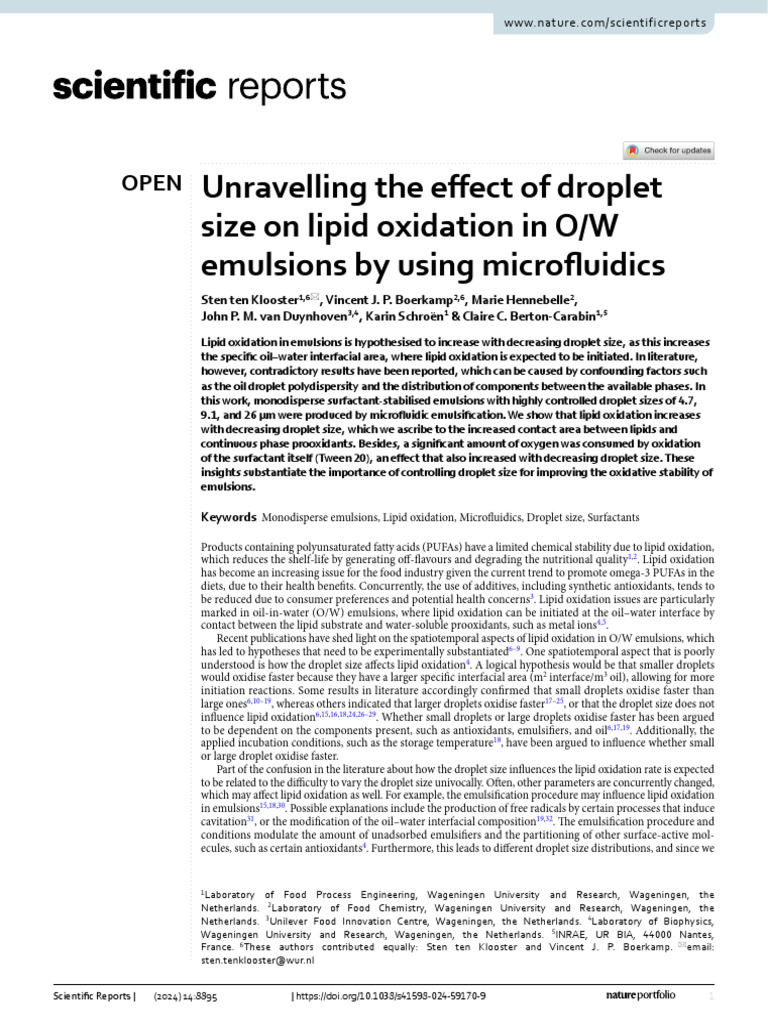 Unravelling The Effect of Droplet Size On Lipid Oxidation in O/W Emulsions by Using ...