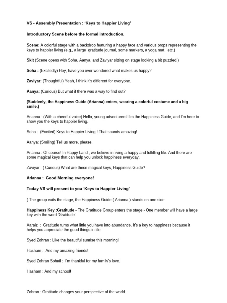 VS - Assembly Presentation - Keys To Happier Living | PDF | Gratitude