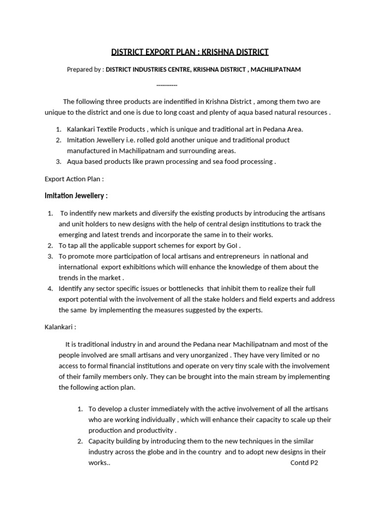 Export Action Plan - Krishna District | PDF | Economies
