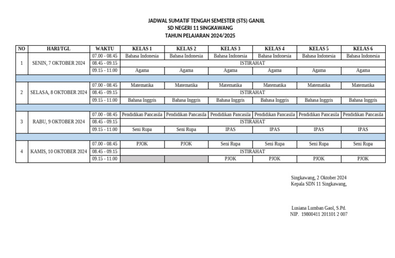 Jadwal STS Ganjil TA 2024 2025 | PDF