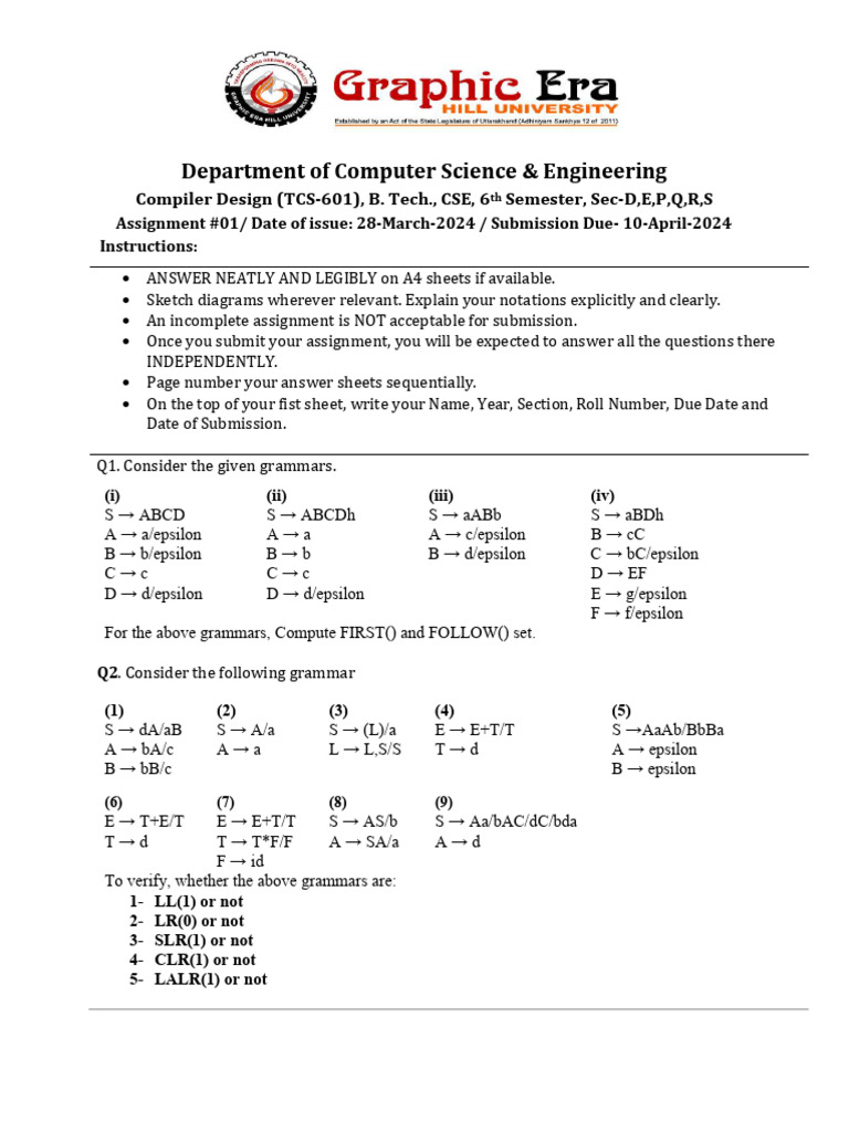 Compiler Design-Assignment-1 | PDF | Mathematical Logic | Linguistics