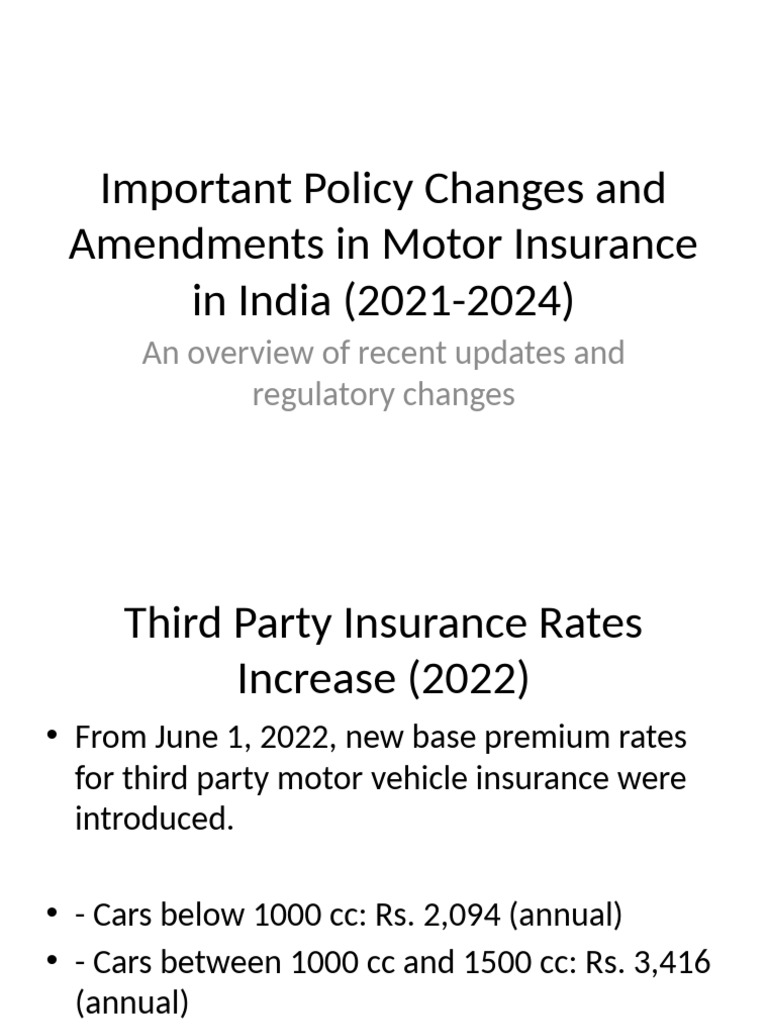 Motor Insurance Policy Changes India 2021 2024 | PDF