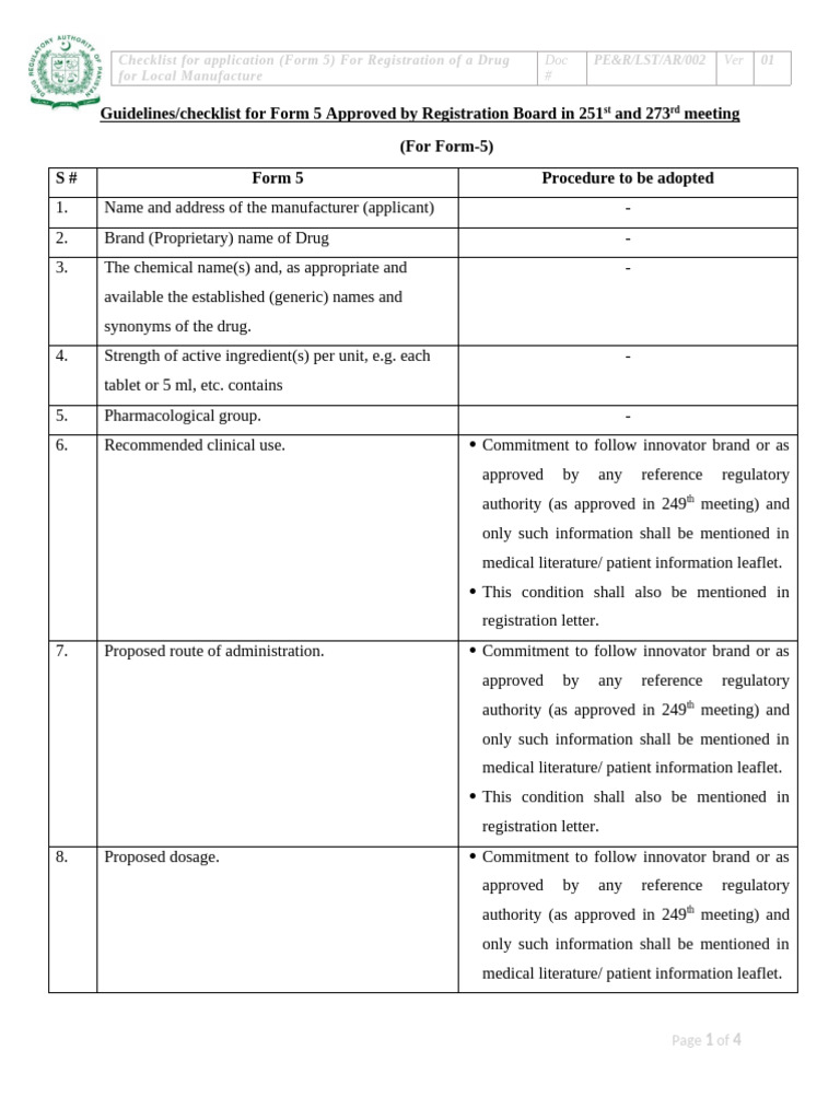 6. Checklist for Application Form 5 for Registration of a Drug for ...