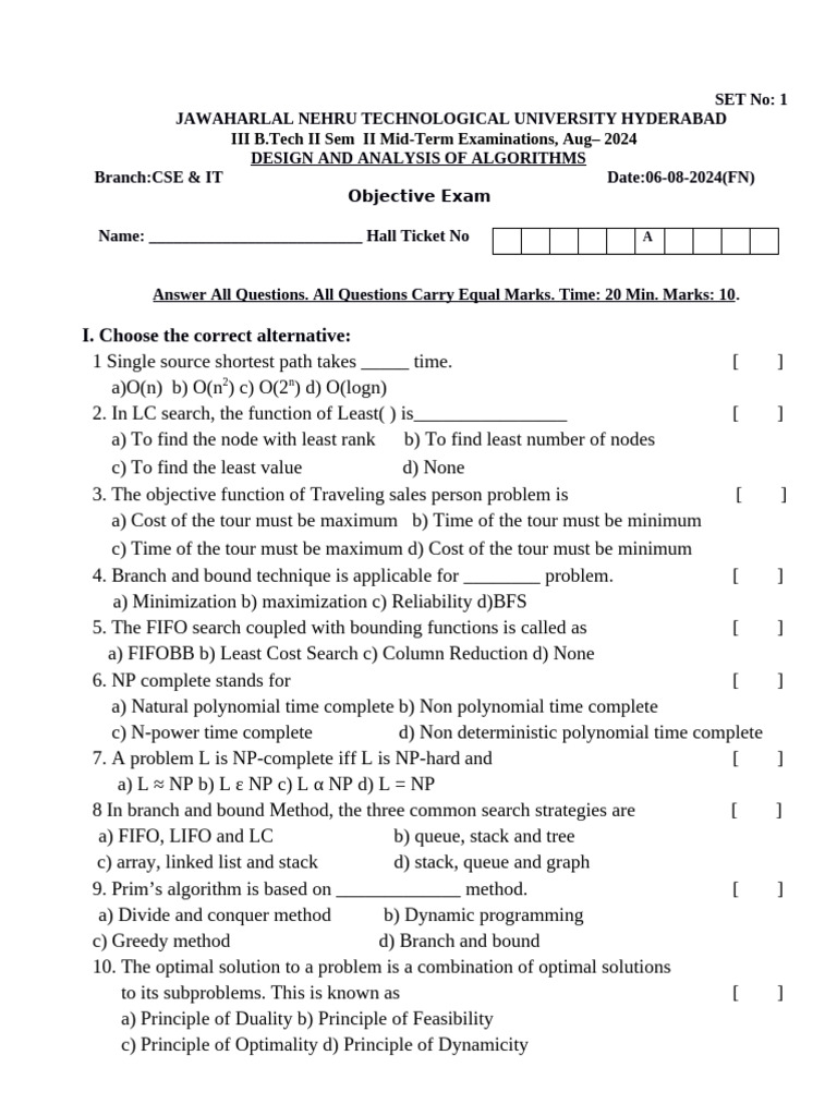 DAA Mid2 Obj (cse&IT) Rishi | PDF | Mathematical Optimization | Dynamic ... DAA Mid2 Obj (cse&IT) Rishi | PDF | Mathematical Optimization | Dynamic ...