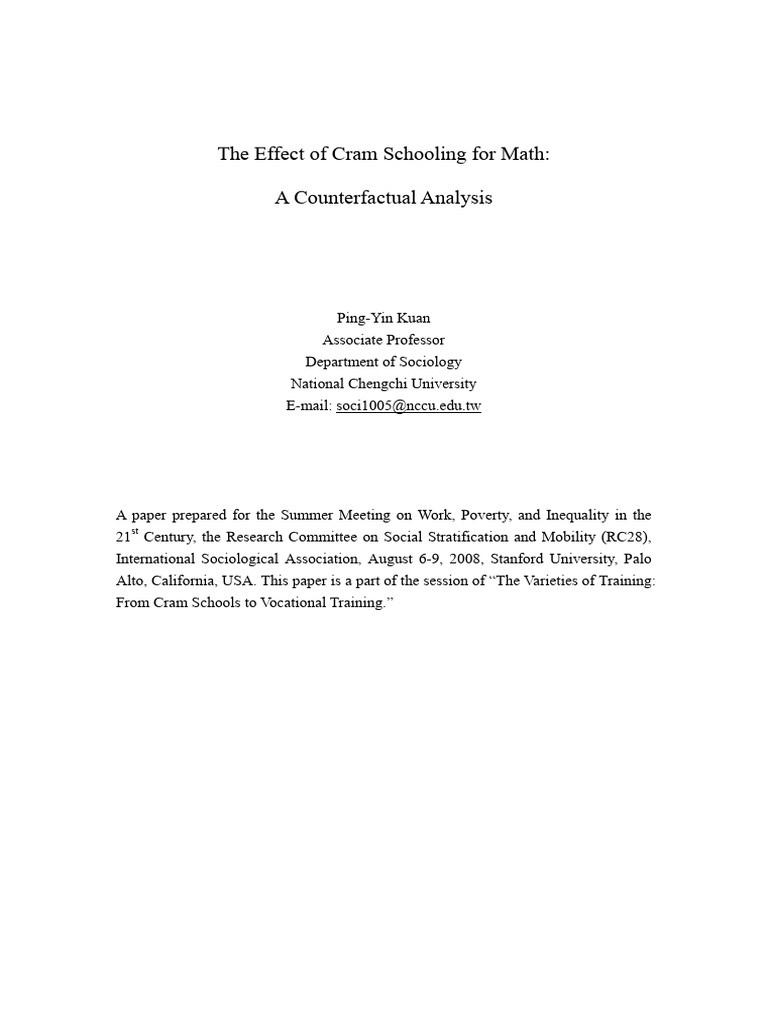 The Effect of Cram Schooling For Math A Counterfactual Analysis | PDF | Sat The Effect of Cram Schooling For Math A Counterfactual Analysis | PDF | Sat