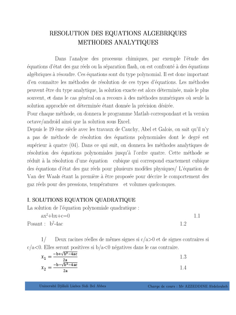 Resume Resolution Equation Algebrique-M-Analytiques | PDF