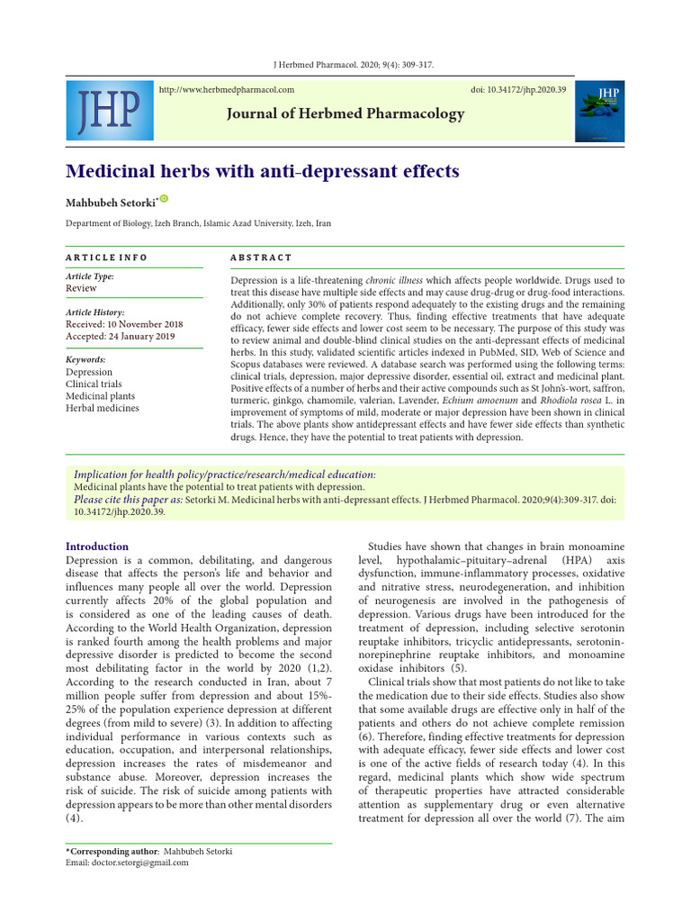 Medicinal Herbs With Anti-Depressant Effects | PDF | Antidepressant ...