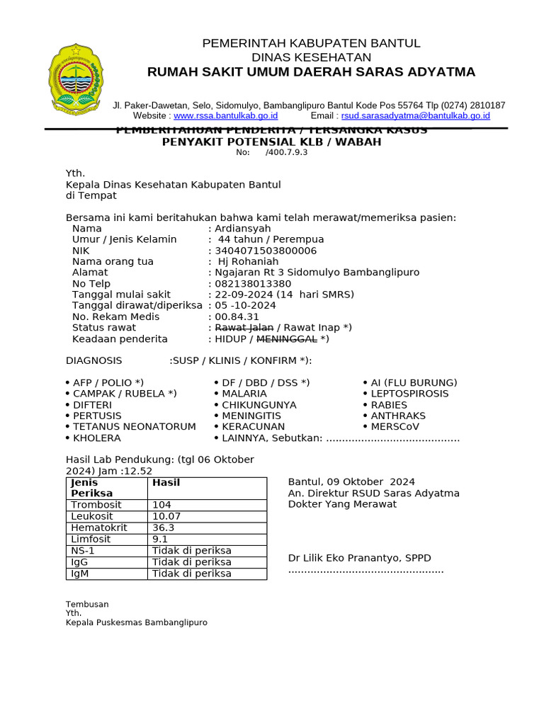 KDRS Form Ardiansah | PDF | Kesehatan Holistik | Sains & Matematika