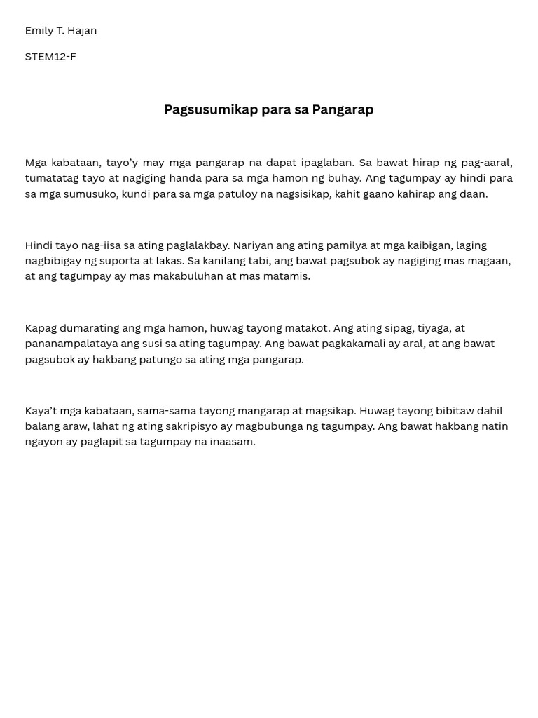 Pagsusumikap para Sa Pangarap - 20241019 - 123736 - 0000 | PDF