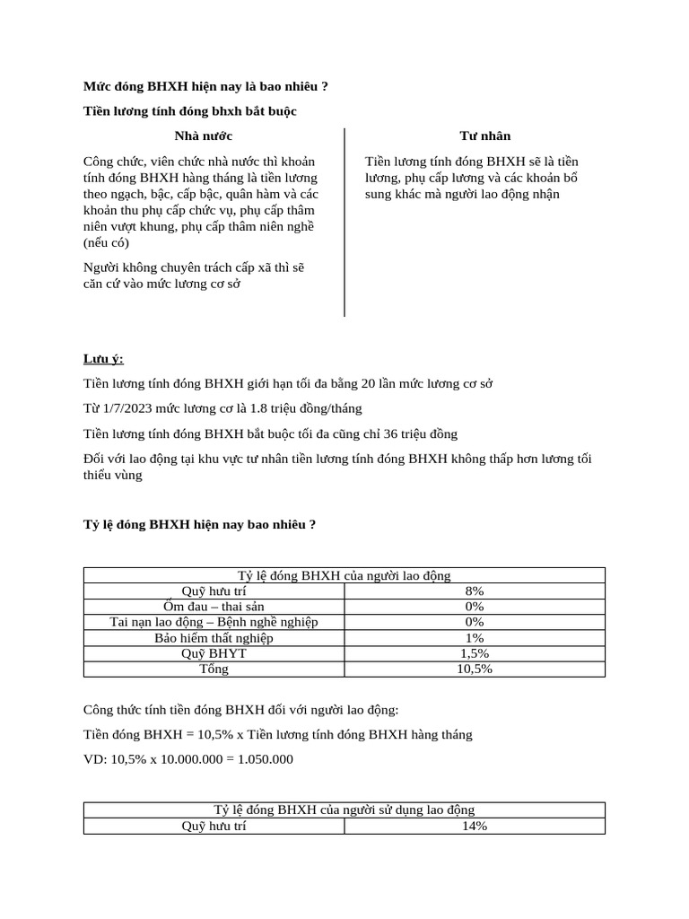 Mức đóng BHXH hiện nay là bao nhiêu | PDF