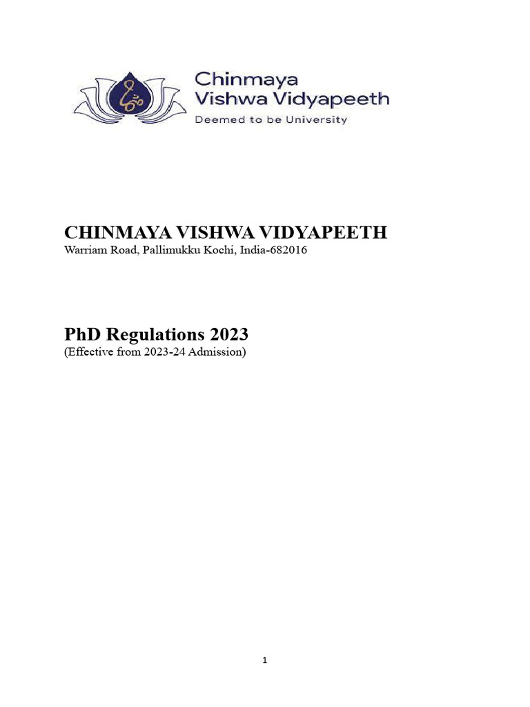 CVV PhDRegulations 2023 | PDF | Thesis | Doctor Of Philosophy