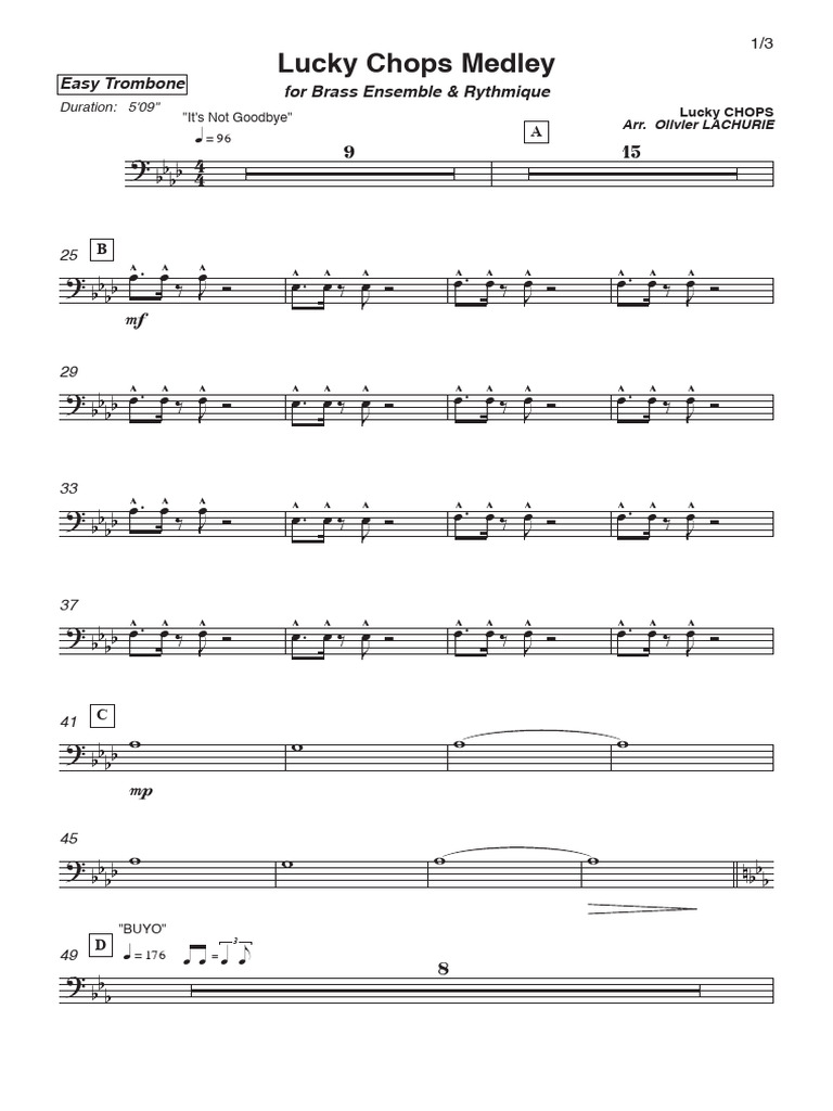 Lucky CHOPS Medley - Easy Trombone | PDF