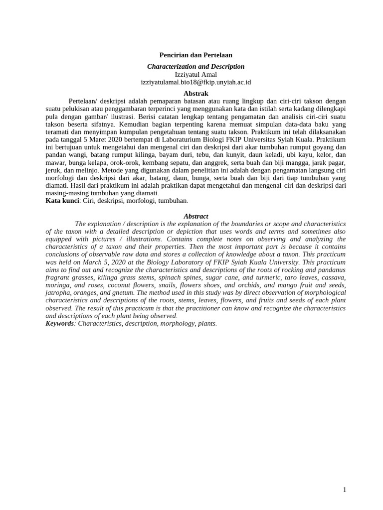 Laporan 1 Pencirian Dan Pertelaan | PDF | Griya & Taman | Kesehatan ...