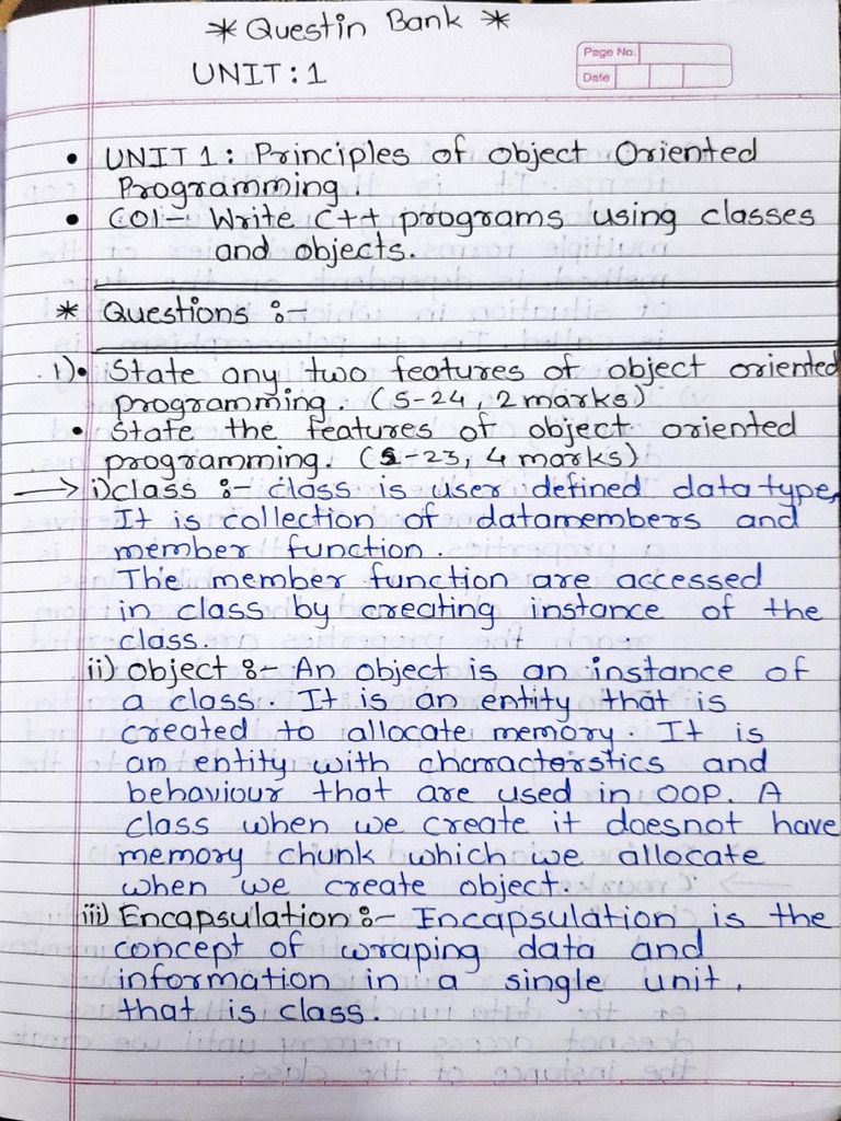 OOP Unit1 Ans | PDF