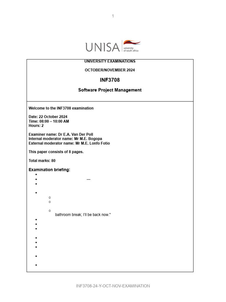Inf3708 Oct Nov 2024 Instructions Manuscript Exam Rules Pdf Plagiarism Computing 