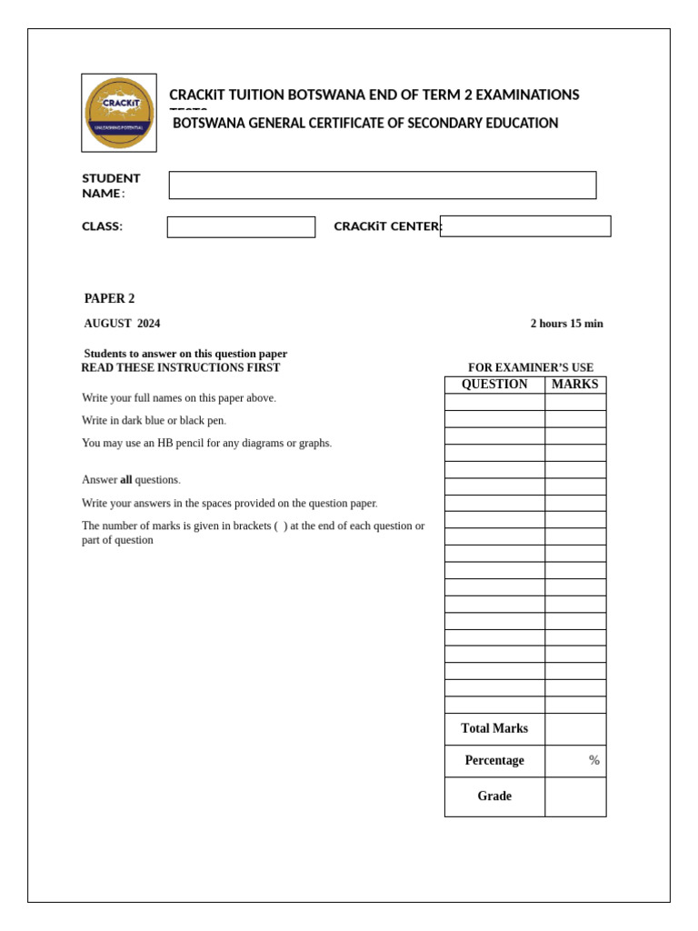 Form 4 Mathematics Paper 2 Exam 2024 | PDF