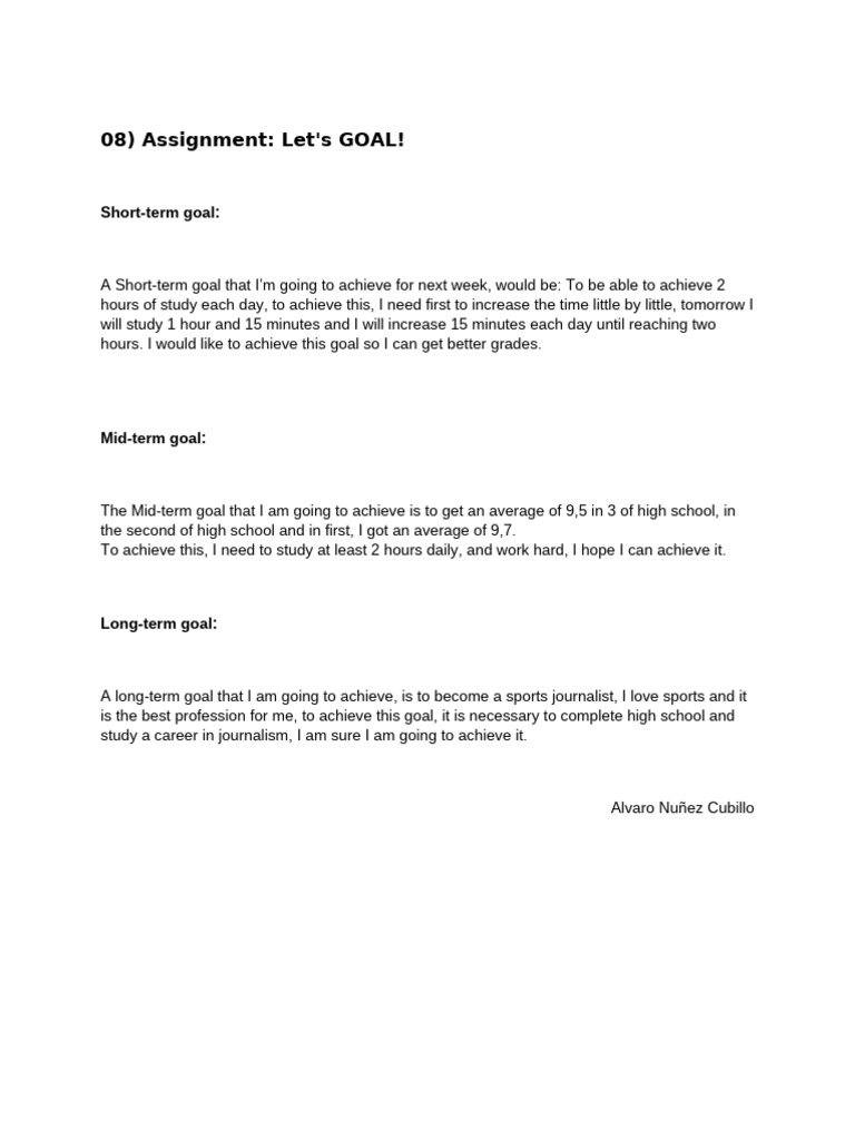 Short-Term Goal | PDF | Self-Improvement