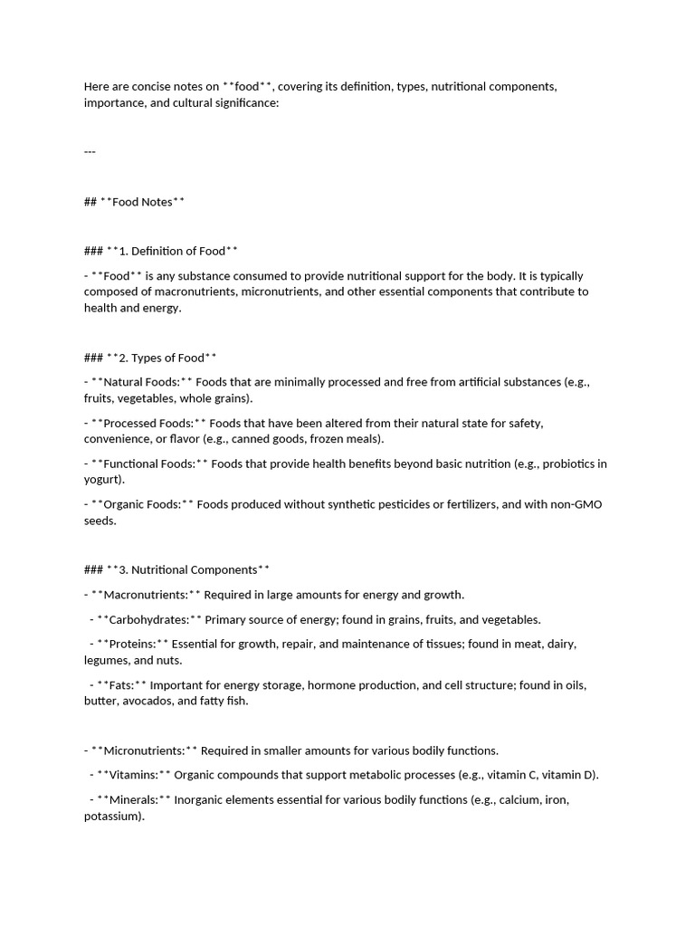 food notes | PDF | Foods | Nutrition