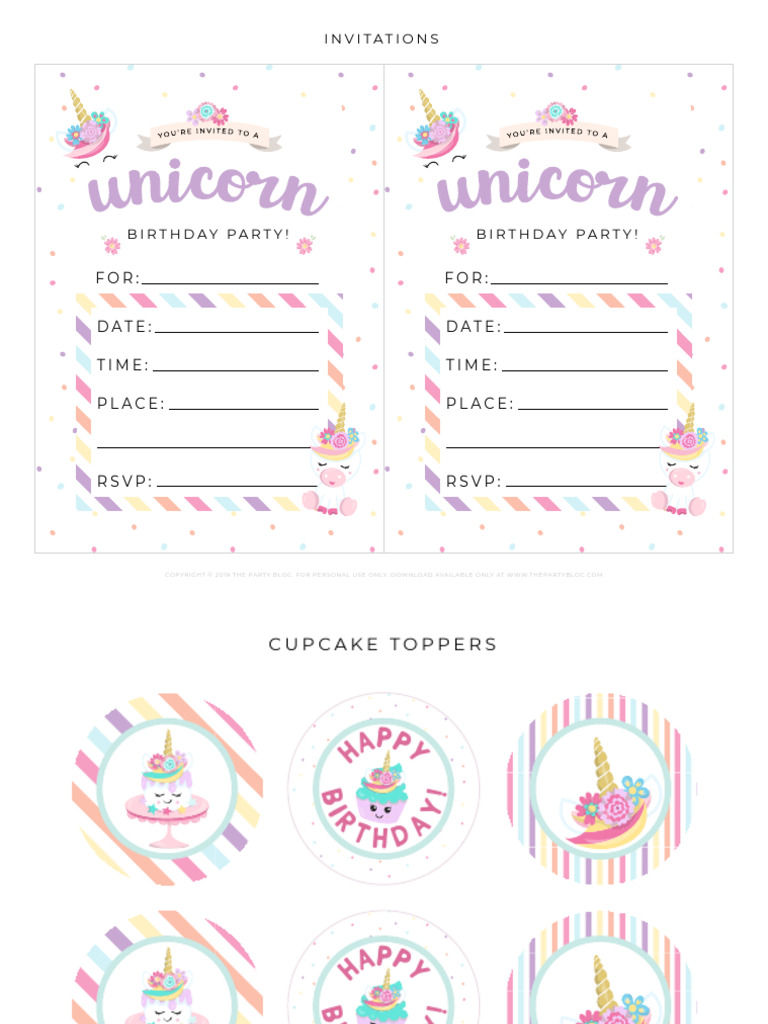 Unicorn Birthday Printable Pack | PDF