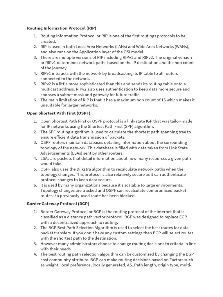 Rip Ospf Bgp Pdf Routing Computer Network