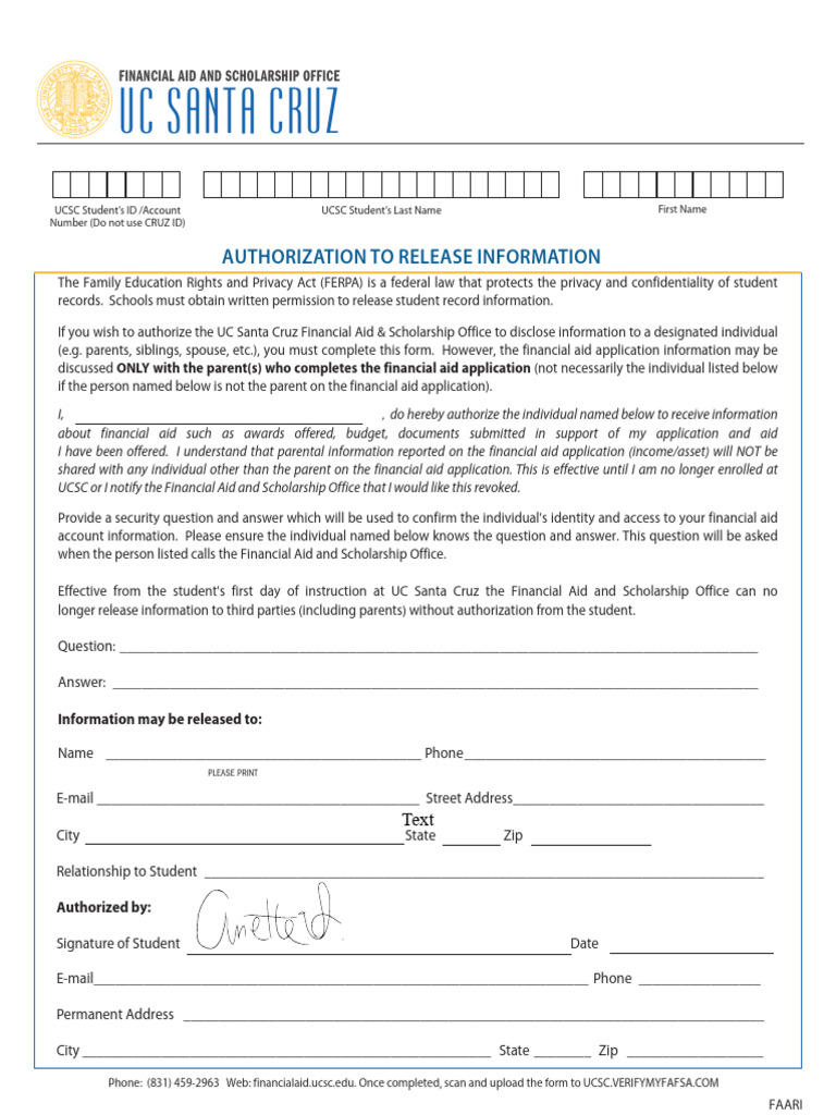 AuthorizationtoReleaseInformation UCSC | PDF | Career & Growth