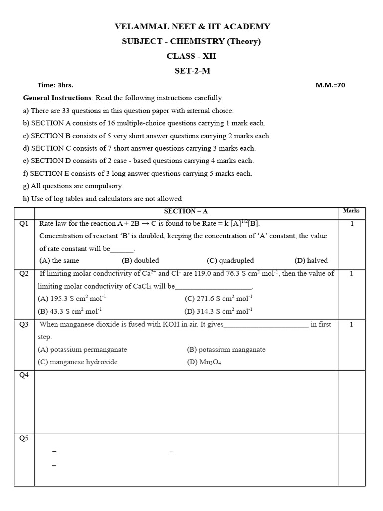 SET-2 QP Chemistry Board | PDF | Alkene | Catalysis