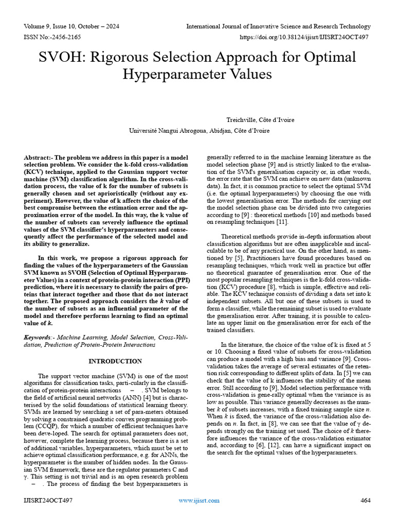 SVOH: Rigorous Selection Approach For Optimal Hyperparameter Values | PDF | Support Vector ...