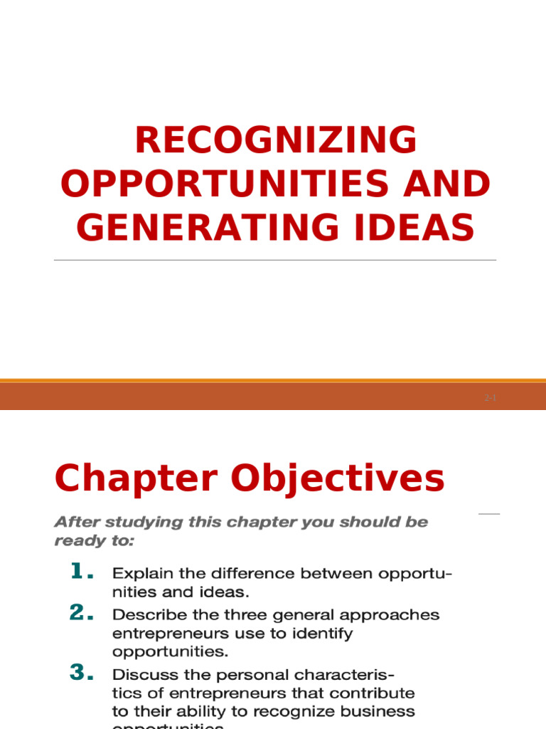 Recognizing Opportunities and Generating Ideas | PDF | Entrepreneurship ...