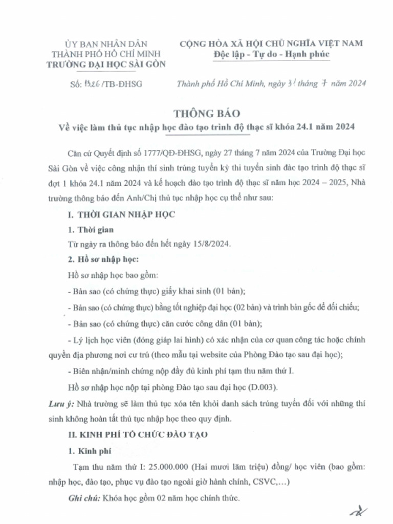 Thong Bao Nhap Hoc | PDF