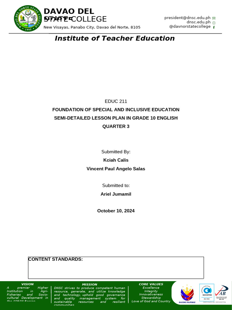 Lesson Plan Educ 211 (final) (1) | PDF | Essays | Lesson Plan