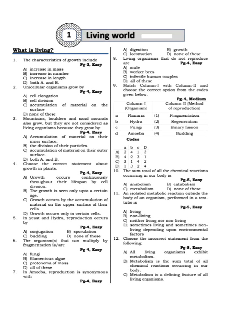 Chapter 1 The Living World Questions Practice PDF ??? | PDF