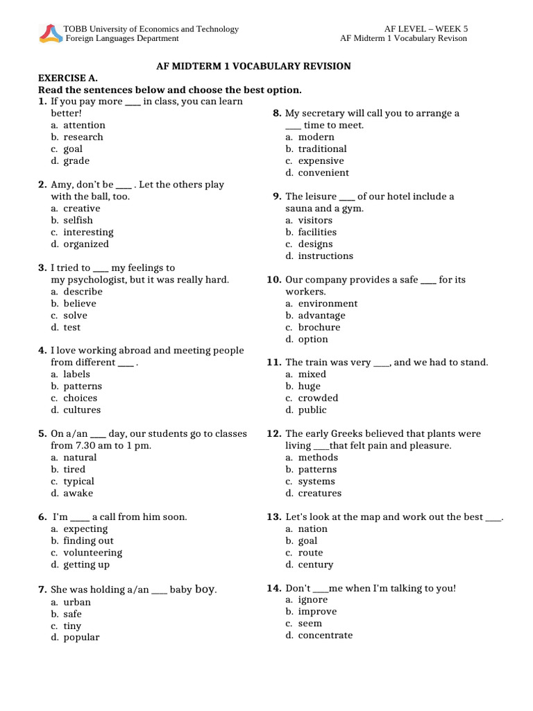 Midterm 1 - Vocabulary Revision | PDF