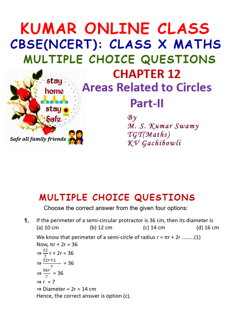 Class X Maths MCQs on Circles | PDF | Area | Circle