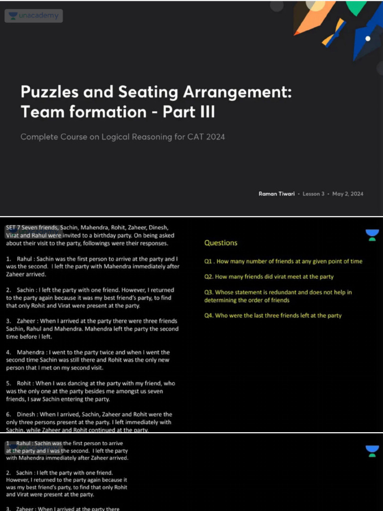 Puzzles and Seating Arrangement T No Anno 1720519947250 | PDF