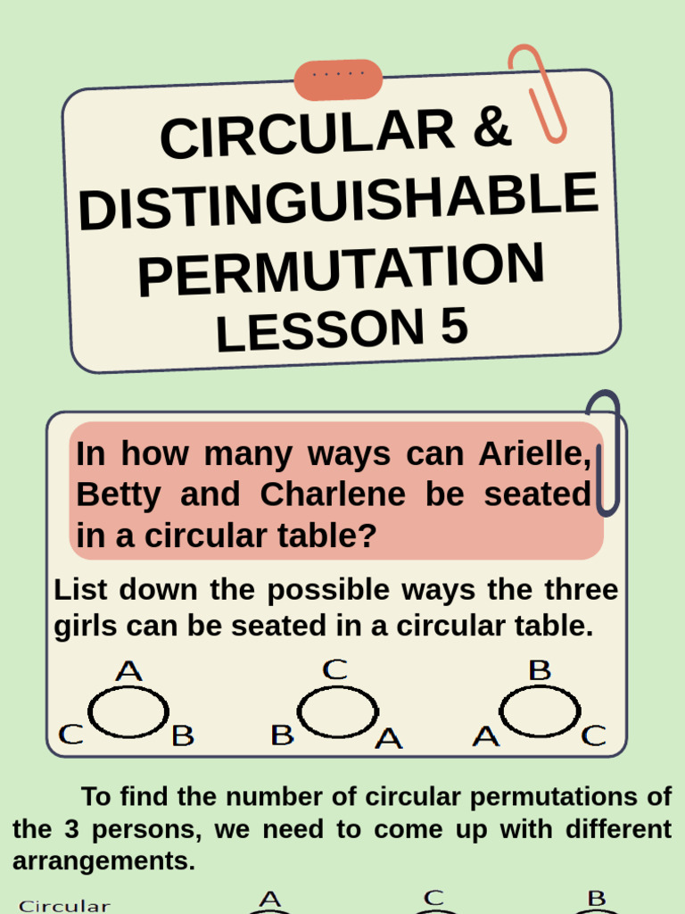 Lesson 5 Circular Distinguishable Permutation | PDF | Mathematical ... Lesson 5 Circular Distinguishable Permutation | PDF | Mathematical ...