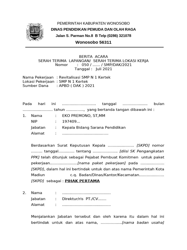 BA SERAH TERIMA LAPANGAN | PDF