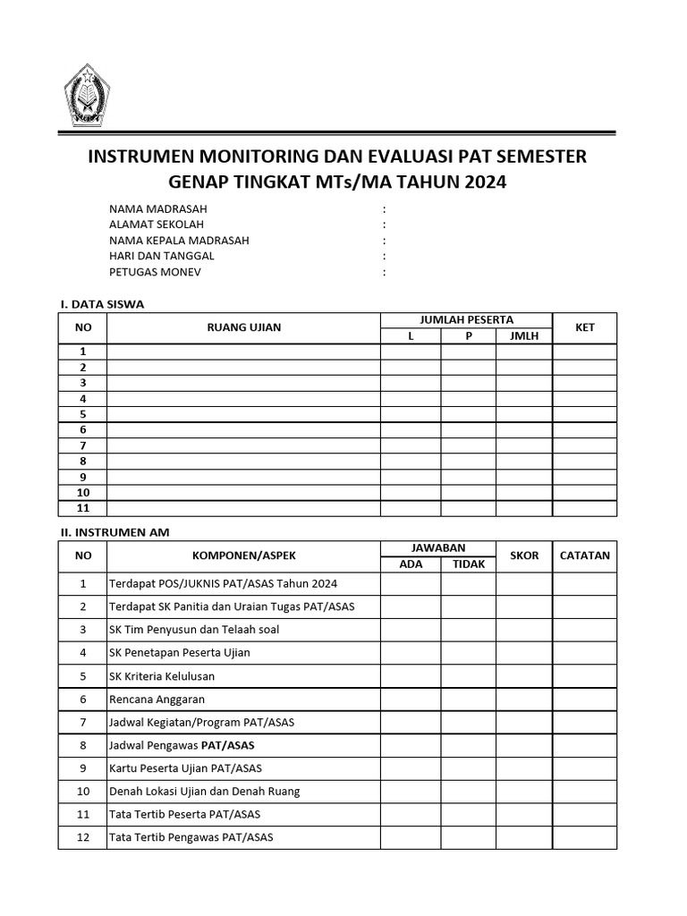 Instrumen Monev Pat-1 | PDF