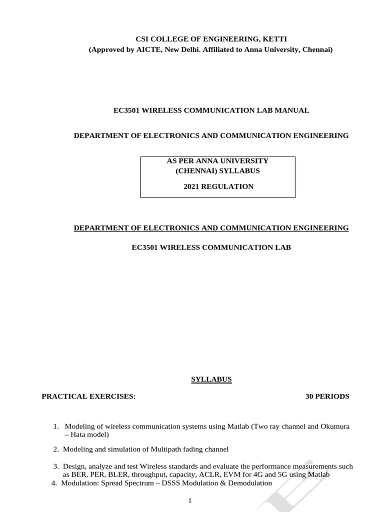 EC3501-WIRELESS COMMUNICATION-1560801494-WC LAB Manual-1 | PDF ...