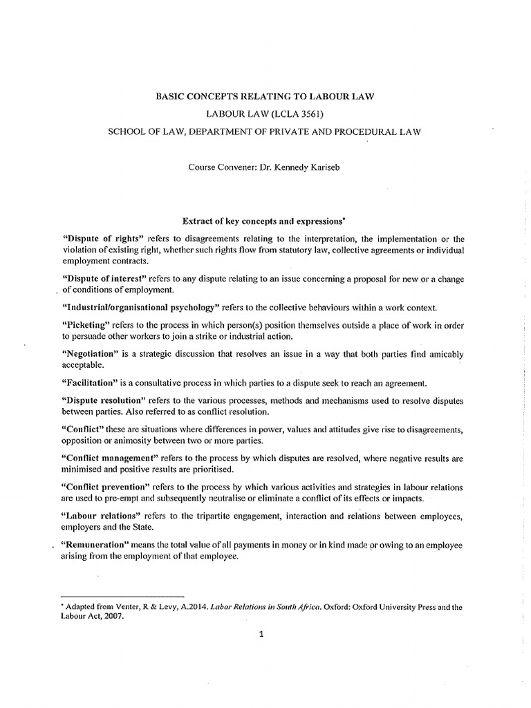 Basic Concepts of Labour Law (1) | PDF
