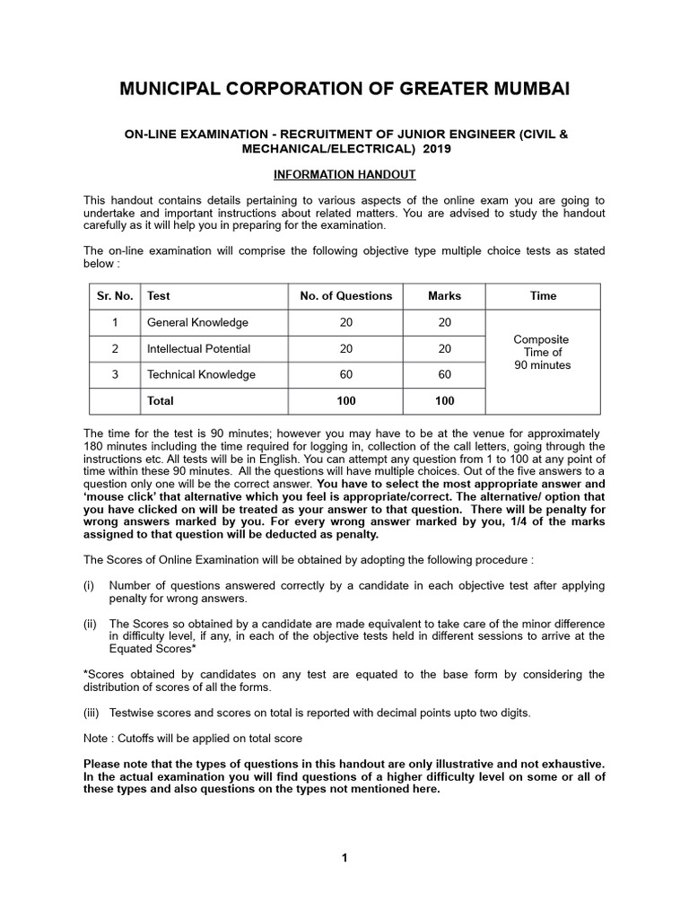 Information Handout Exam 2019 | PDF | Multiple Choice