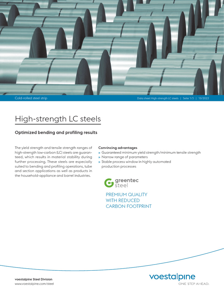 High-Strength LC Steels Data Sheet | PDF | Strength Of Materials | Steel