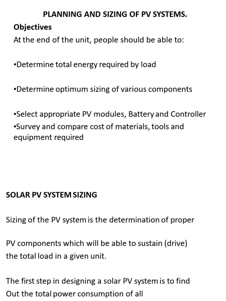 PLANNING AND SIZING A PV SYSTEM... | PDF | Photovoltaics | Photovoltaic ...