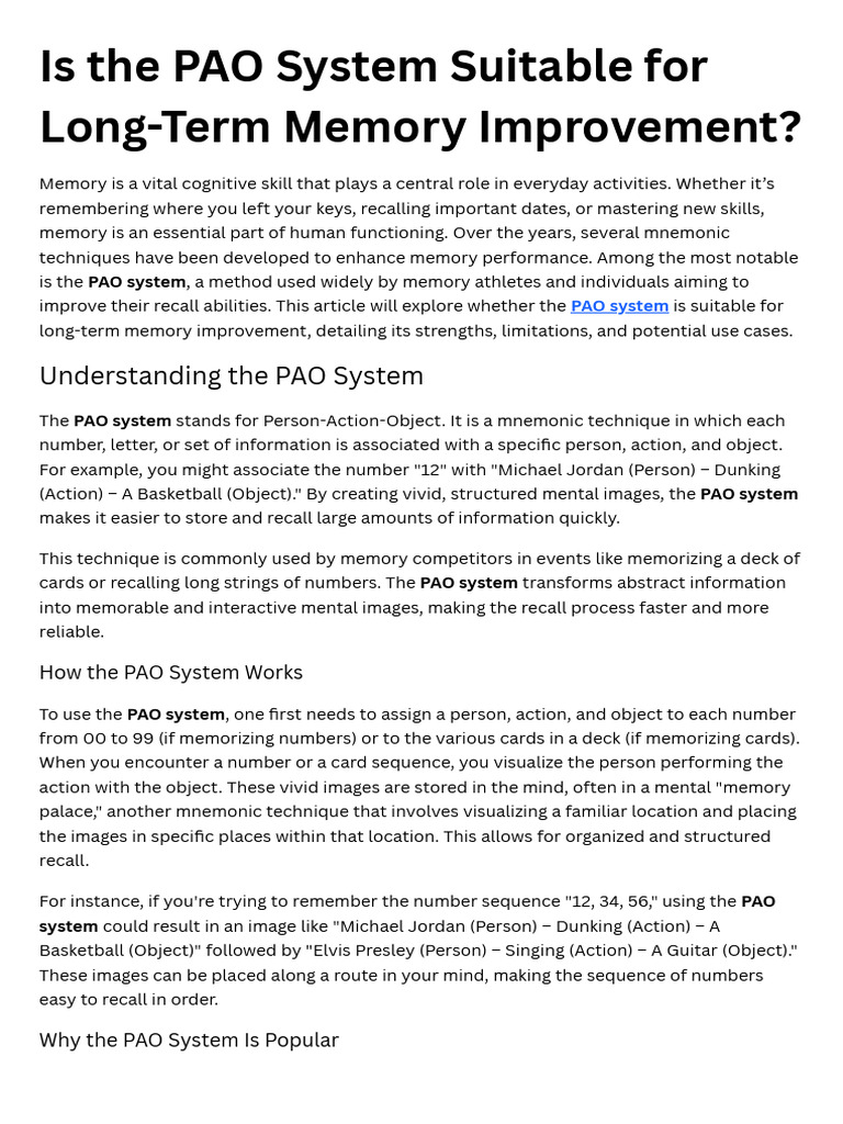 Is The PAO System Suitable For Long-Term Memory Improvement | PDF ...