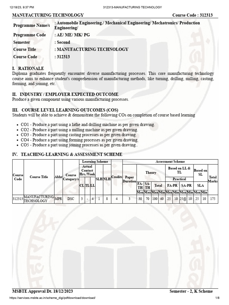 Manufacturing Technology (MPR) | PDF | Welding | Construction