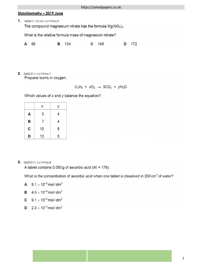 2019J Stoichiometry IGCSE Mult | PDF