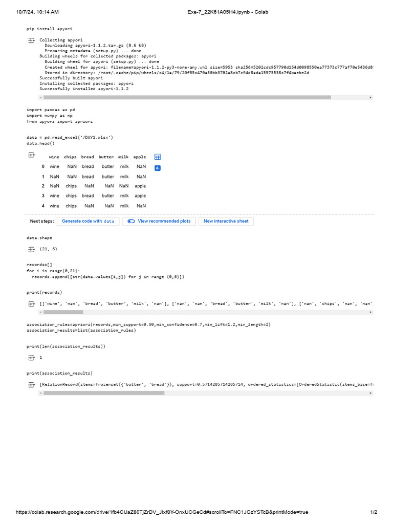 Exe 7 - 22K61A05H4.Ipynb Colab | PDF | Data Management | Computing
